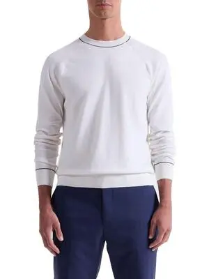 Bugatchi Tipped Cotton-Blend Crewneck Sweater Chalk