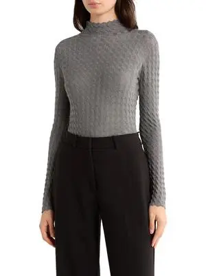 Emporio Armani Metallic Mock Neck Patterned Sweater - Silver