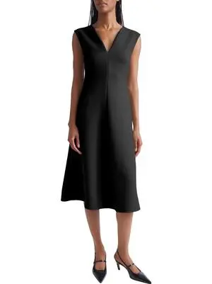 Emporio Armani Crepe V-neck Midi Dress - Solid Black
