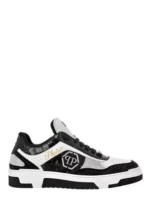 Philipp Plein Crystal-embellished Crocodile-effect Sneakers - Black