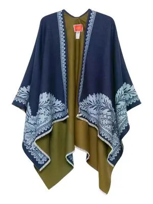 La DoubleJ Paisley-print Fringed Poncho - Blue