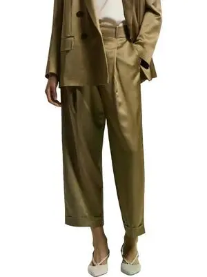 Peserico Pleated-front Satin Trousers - Green