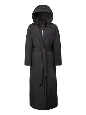 MOORER Hooded Belted Longline Coat - Black