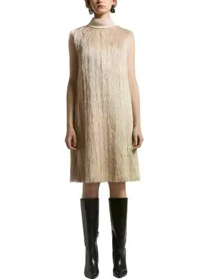 Peserico Fringed High-neck A-line Dress - Neutrals