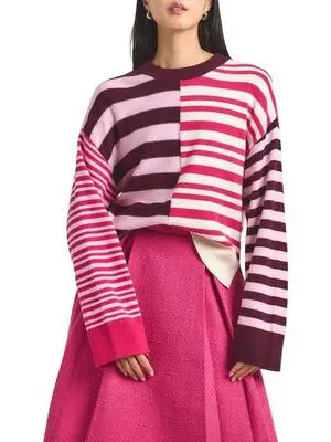 Derek Lam 10 Crosby Avalon Mixed Stripe Wool Blend Crewneck Sweater - Pink Multi