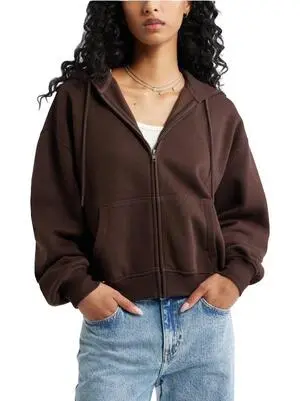 Bp. Relaxed Cotton Blend Zip Hoodie Brown Coffee