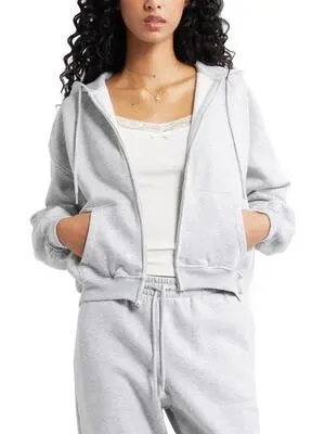 Bp. Relaxed Cotton Blend Zip Hoodie - Grey Soft Heather
