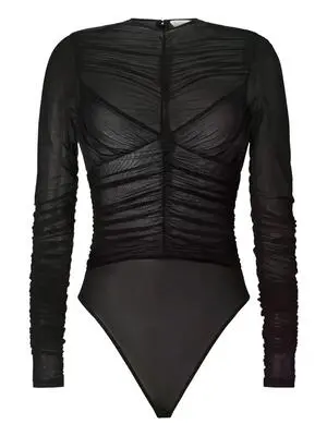 GENNY Ruched Mesh Bodysuit - Black