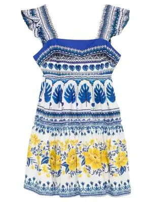 Farm Rio Floral-print Ruffled Mini Dress - Blue