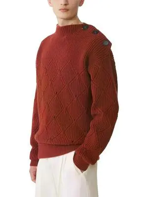 LANVIN Buttoned Shoulder Diamond-pattern Sweater - Red
