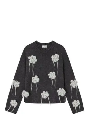 GANNI Flower Crochet Sweater - Grey