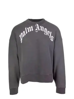 Palm Angels Curved Logo Crew-neck Sweatshirt - Black