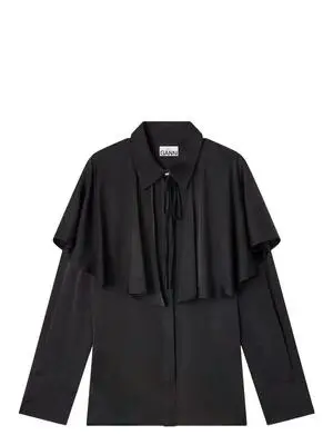GANNI Cape-detail Satin Shirt - Black