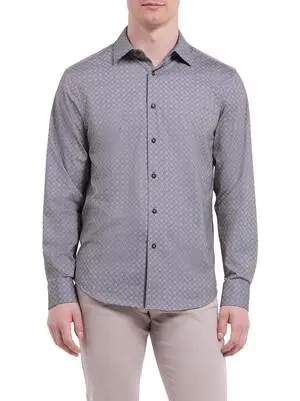 Bugatchi Jimmy Ooohcotton® Geo Print Button-up Shirt - Sand