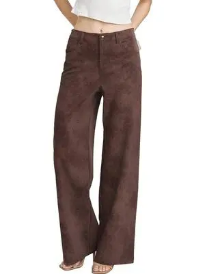 WAYF Faux Suede Straight Leg Pants Espresso