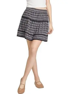 WAYF Odette Plaid Mini Skirt - Black Plaid