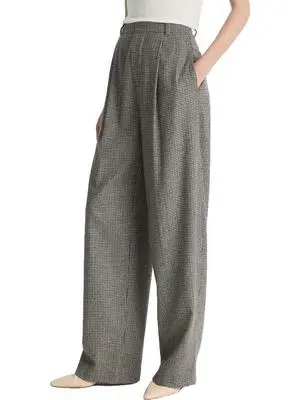 Vince Wool Blend Houndstooth High-rise Trousers - Cacao Houndstooth