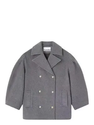 GANNI Balloon-sleeve Double-breasted Coat - Grey