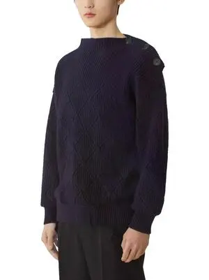 LANVIN Diamond-pattern Buttoned Shoulder Sweater - Blue