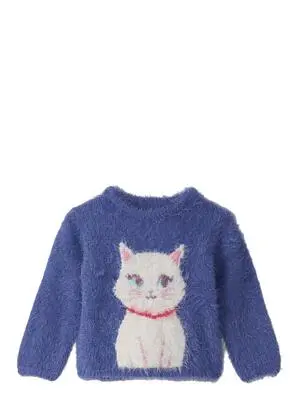 HATLEY Intarsia Cat Crewneck Sweater - Blue