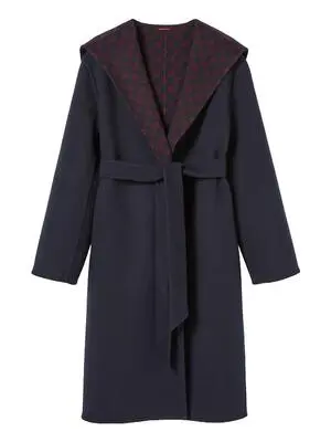 Gucci Reversible Wool Silk Hooded Coat - Blue