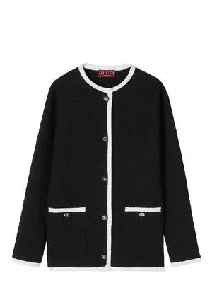 Gucci Tweed Wool Cardigan With Embroidery - Black