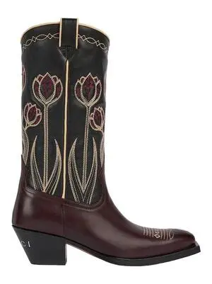 Gucci Leather Boot With Floral Embroidery - Bordeaux