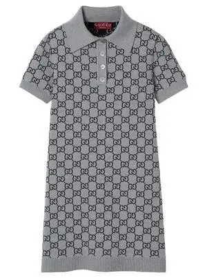 Gucci Gg Wool Jacquard Polo Dress - Grey