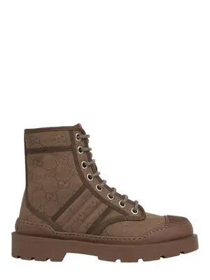 Gucci Gg Canvas Boot With Web - Brown