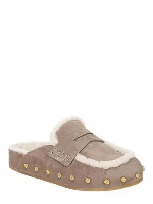 Veronica Beard Fenix Genuine Shearling Mule - Bark Ecru