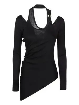 Jean Paul Gaultier Ring-detail Asymmetrical Top - Black