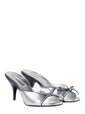 Miu Miu Mordoré Nappa Leather Sandals With Bow - Silver/black