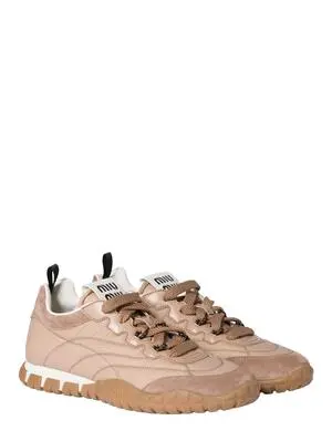 Miu Miu Tyre Technical Fabric And Suede Sneakers - Dark Rose