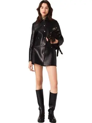 Maje Cropped Leather Jacket - Black