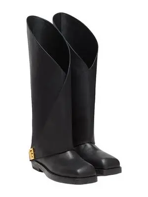 Balmain Flat Leather Boots - Black