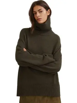 REISS Wool-cashmere Roll-neck Jumper - Khaki Green