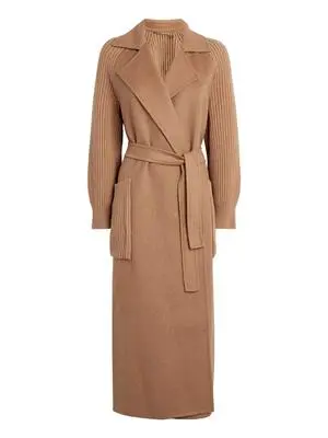 Max Mara Camelwool Knitted-sleeve Wrap Coat - Beige