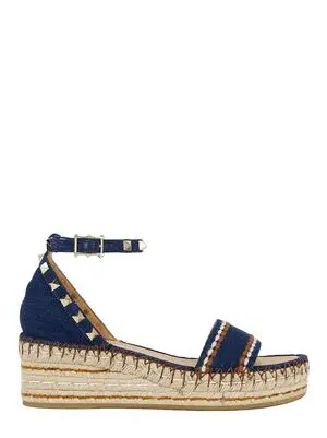 Valentino Garavani Rockstud Torchon Flatform Espadrille Sandal - Denim