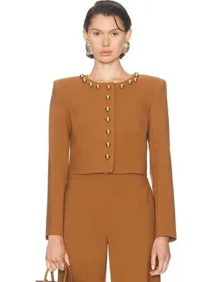 Carolina Herrera Collarless Cropped Jacket - Nutmeg