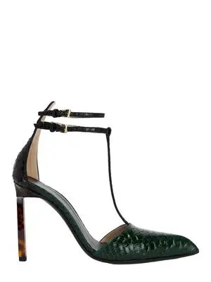 TOM FORD Printed Python T-strap 105 Pump - Emerald Green & Black