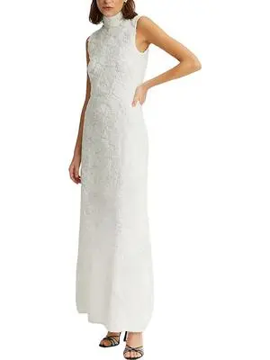 ROTATE BY BIRGER CHRISTENSEN Floral Mesh Maxi Dress - Egret
