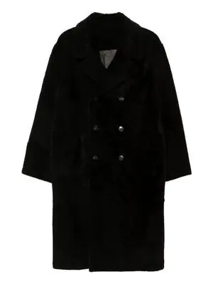 YVES SALOMON Leather Double-breasted Coat - Black
