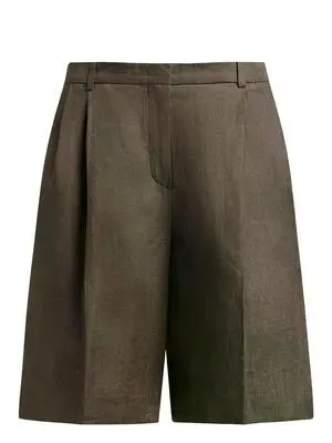 12 STOREEZ Pleated Linen Shorts - Brown