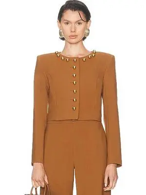 Carolina Herrera Collarless Cropped Jacket - Nutmeg