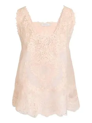 Zimmermann Guipure Lace-Paneled Linen And Silk-Blend Gauze Tank Pastel Orange