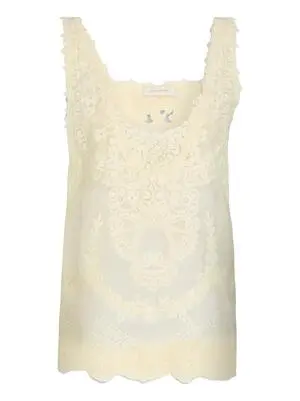 Zimmermann Guipure Lace-Paneled Linen And Silk-Blend Gauze Tank Pastel Yellow