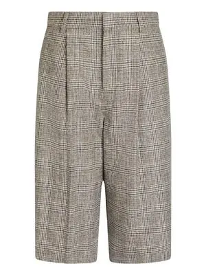 Vince Prince Of Wales Checked Wool-blend Tweed Shorts - Taupe