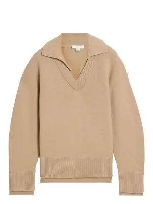 Vince Layered Wool And Cashmere-blend Polo Sweater - Camel