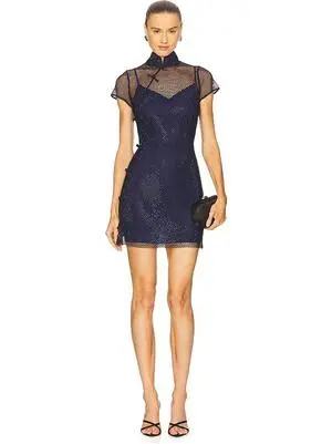 SAU LEE Serena Crystal Mini Dress - Midnight Blue