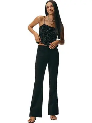 Paige Laurel Canyon Velvet Flare Jeans - Black Overdye Velvet